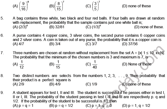 JEE Mathematics Probability MCQs Set C with Answers